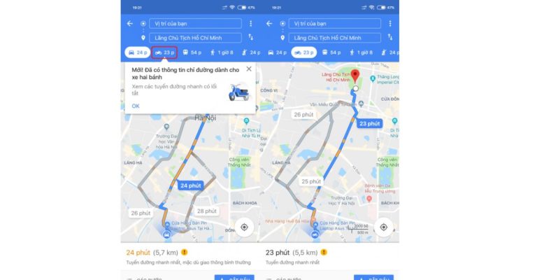 Chỉ đường cho xe máy trên google map đầy đủ và chi tiết